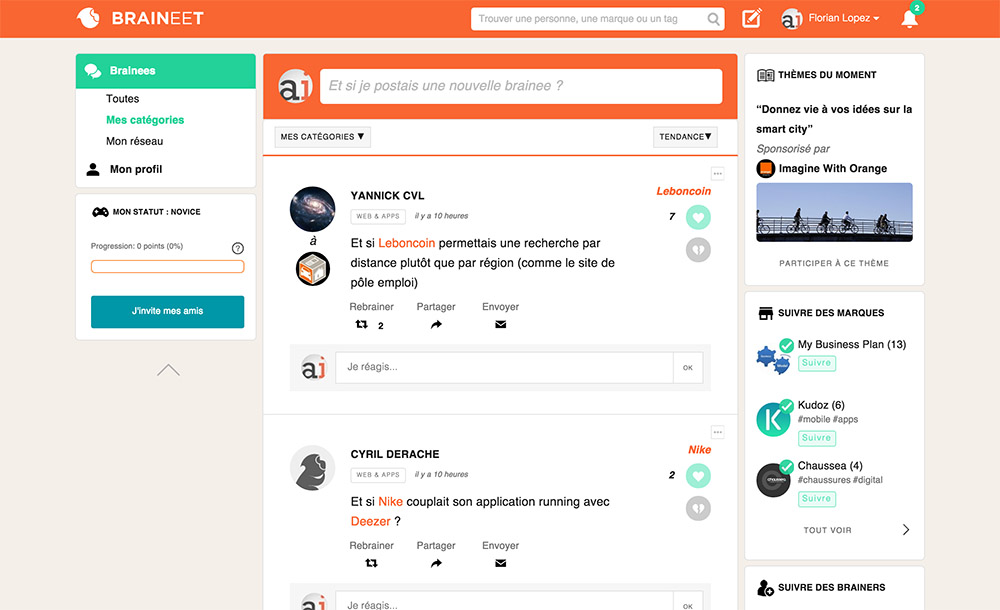 Braineet, le premier réseau social pour partager vos idées avec vos ...